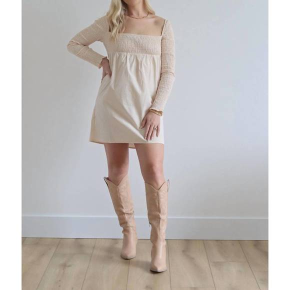 ET CLET | Dresses | New Et Clet Smocked Detail Dress In Beige | Poshmark